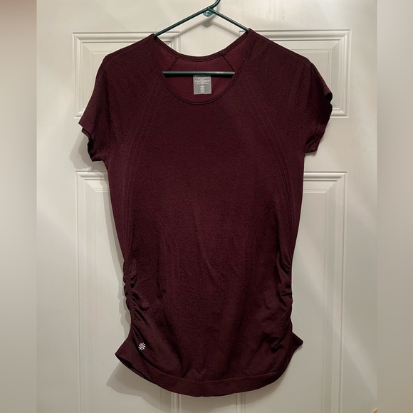 Athleta | Tops | Athleta Womens Maroon Short Sleeve Fitted Stretch ...